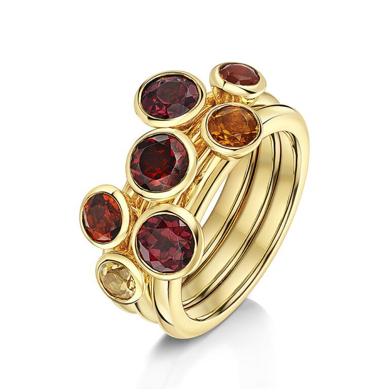 9ct Gold Garnet & Citrine Stacking Ring - Kathryn King | Designer Jewellery
